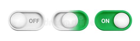 Vector Cartoon 3d Turn On Off Switch Button Set Cute Realistic 3d White And Green Toggle Switch