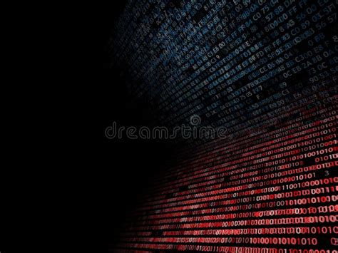 Binary And Hexadecimal Code Up A Computer Screen On Black Background Blue Digits Stock Image