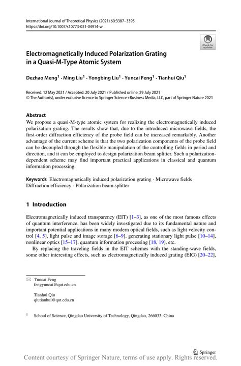 Electromagnetically Induced Polarization Grating In A Quasi M Type Atomic System Request Pdf
