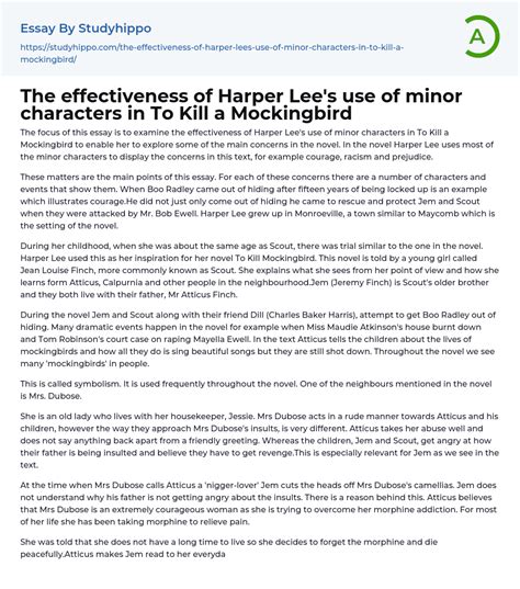 The Effectiveness Of Harper Lees Use Of Minor Characters In To Kill A Mockingbird Essay Example
