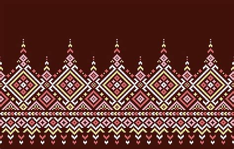 자수 패턴입니다 십자수 패턴 갈색 배경에 다이아몬드와 삼각형 직물 패턴 픽셀 주제 수건 아이다 민속 레트로 수공예 추상 바틱 지그재그 섬유 예술을 위한 디자인 골동품에 대한