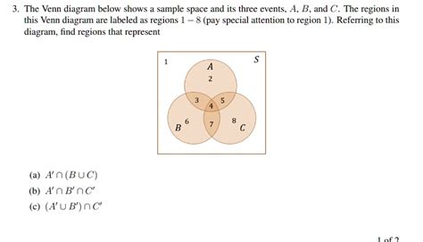 SOLVED Texts The Venn Diagram Below Shows A Sample Space And Its Three Events A B And C