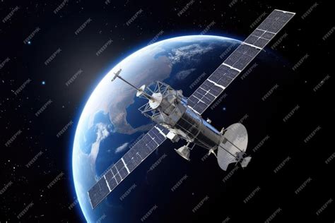 Premium Ai Image Futuristic Communication Satellite In Orbit Around