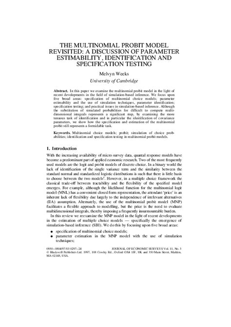 Pdf The Multinomial Probit Model Revisited A Discussion Of Parameter Estimability