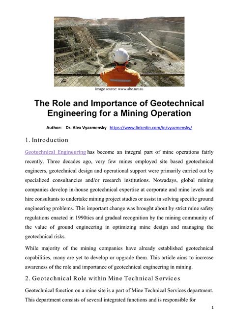 The Role And Importance Of Geotechnical Engineering For A Mining Operation PDF