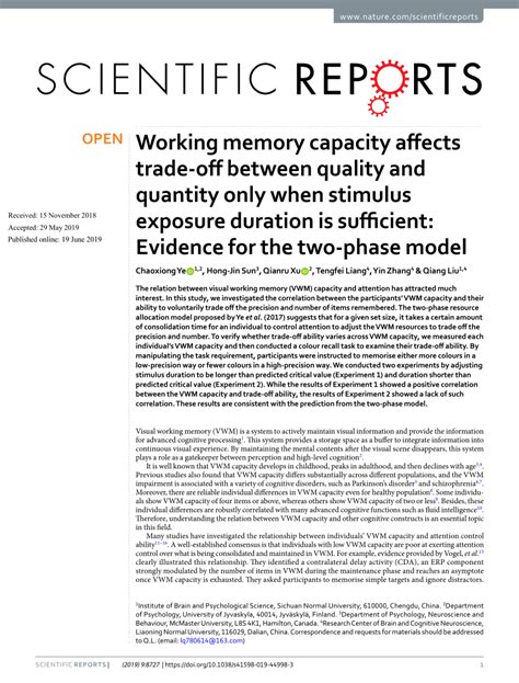 Pdf Working Memory Capacity Affects Trade Off Between Quality And Quantity Only When Stimulus