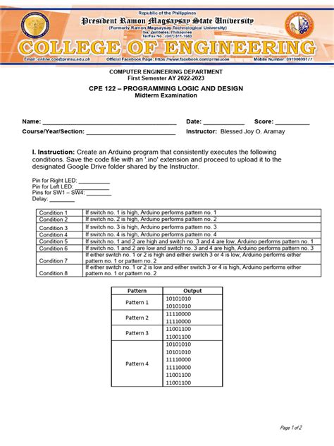 Bscpe Cpe 122 Midterm Exam Pdf Arduino Classes Of Computers