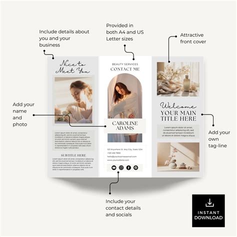 Canva Pamplet Template Editable Trifold Brochure For Beauty Therapist