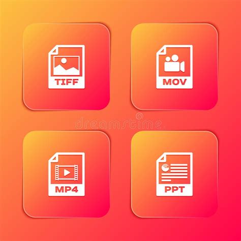 Set Tiff File Document Mov Mp4 And Ppt Icon Vector Stock Illustration Illustration Of Data