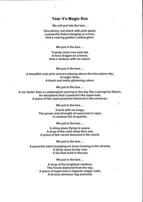 Whole Class Poem Year 4 At Vauxhall Primary School