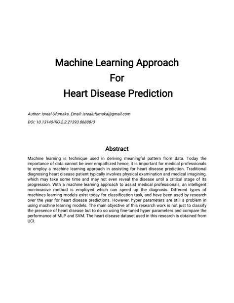 pdf machine learning approach for heart disease prediction