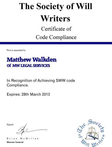 Certificate Make A Fully Legal Will Online Today