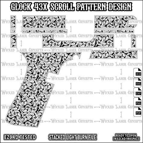 Glock 43x Scroll I Design With Stacked Lightburn File Etsy