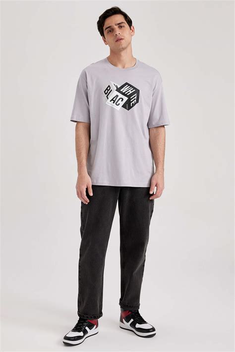 رمادي رجال تي شيرت اوفر سايز برقبة مستديرة 2798586 Defacto