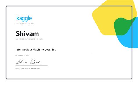 shivam completed the intermediate machine learning course on kaggle