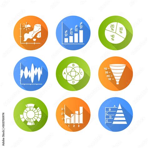 Chart And Graph Flat Design Long Shadow Glyph Icons Set Temperature Map Vertical Histogram