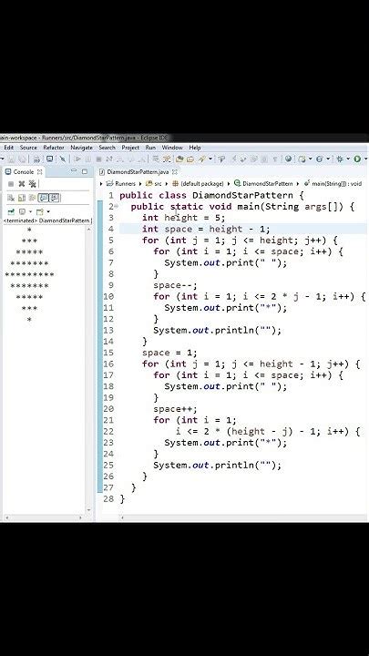 Diamond Star Pattern Printing In Java Java Code Display Shorts Youtube