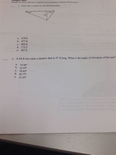 Solved A Ft Tree Casis A Shadow That Is Ft Long What Chegg Com