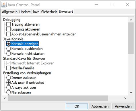Problembehandlung Java Logdateien für den Advanced Uploader finden