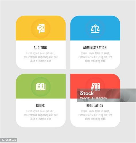 資訊圖設計範本具有 4 個選項或步驟的審核管理規則監管圖示向量圖形及更多4號圖片 4號 信息圖形 法律體系 Istock