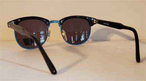 Vintage Clubmaster Sunglasses Black Frames W Blue Gem