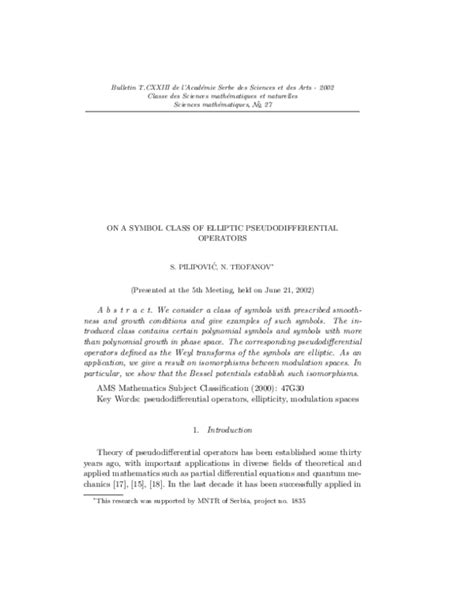 Pdf On A Symbol Class Of Elliptic Pseudodifferential Operators