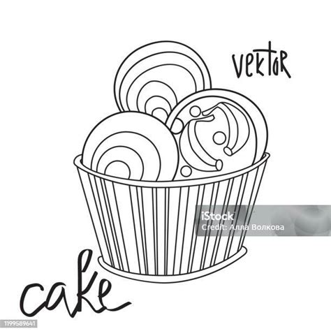 흰색 배경에 고립 된 컵 케이크 손으로 그린 요소 디자인 로고 인사말 카드 인쇄 문신을위한 낙서 벡터 그림 검은색에 대한 스톡 벡터 아트 및 기타 이미지 Istock