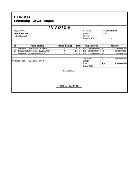 Contoh Invoice Pembelian Barang Pdf