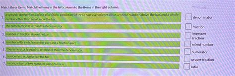 Match These Items Match The Items In The Left Column To The Items In The Right Column 1 Algebra