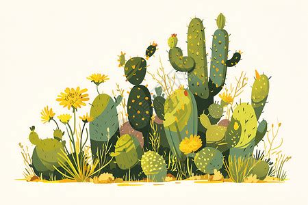 仙人掌花园中的植物插画图片下载 正版图片601573572 摄图网