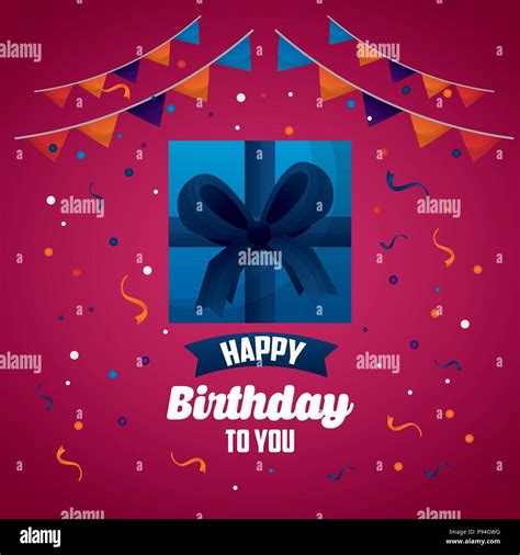Happy Birthday Card Confetti Pennants T Box Celebrate Vector