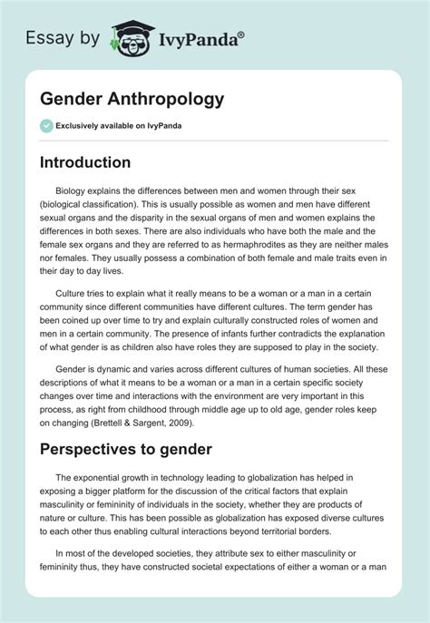 Gender Anthropology 1435 Words Essay Example