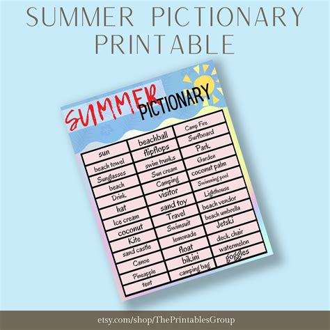 Summer Pictionary Words