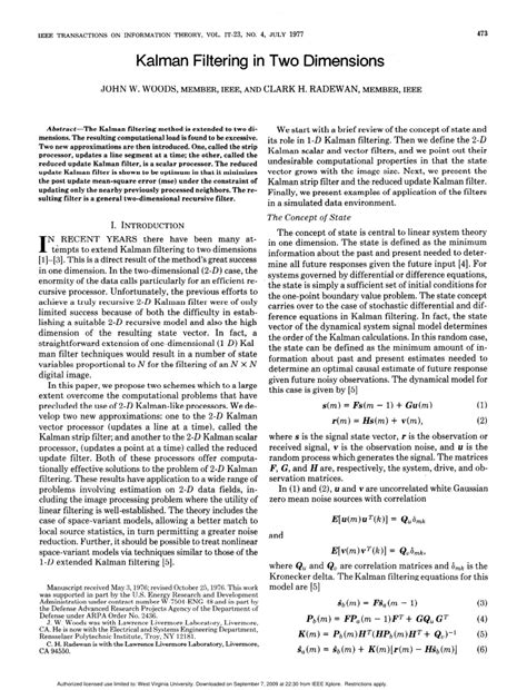 Pdf Kalman Filtering In Two Dimensions