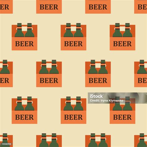 맥주 원활한 패턴 복고풍 색상의 맥주 팩 맥주 파티 배경 평면 디자인의 맥주 병 직물에 인쇄를위한 복고풍 디자인 포장지 포장지 벡터 일러스트 레이 션 0명에 대한 스톡 벡터