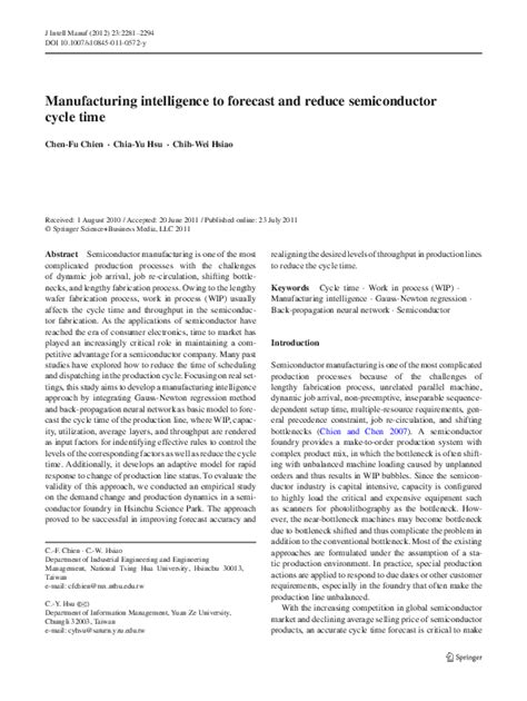Pdf Manufacturing Intelligence To Forecast And Reduce Semiconductor Cycle Time