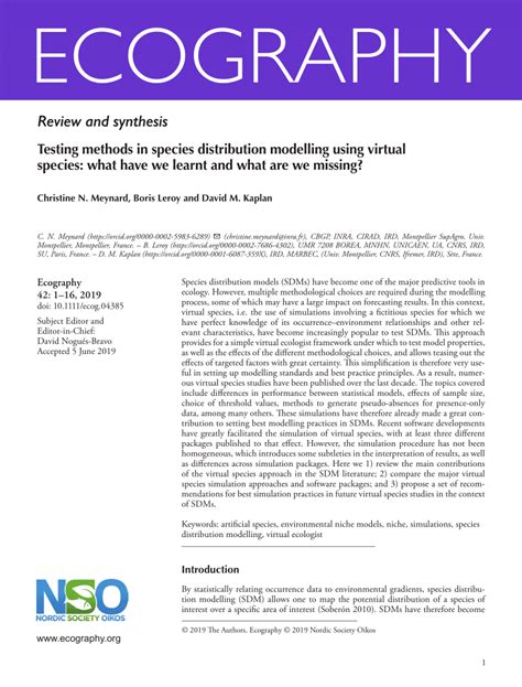 Pdf Testing Methods In Species Distribution Modelling Using Virtual