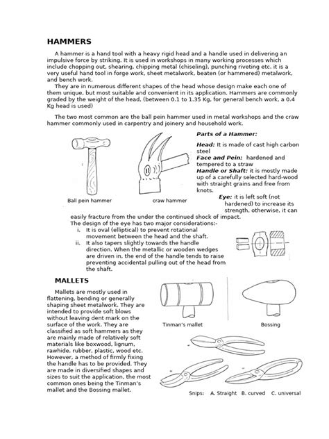 Types And Uses Of Hammers And Mallets Pdf Hammer Sheet Metal