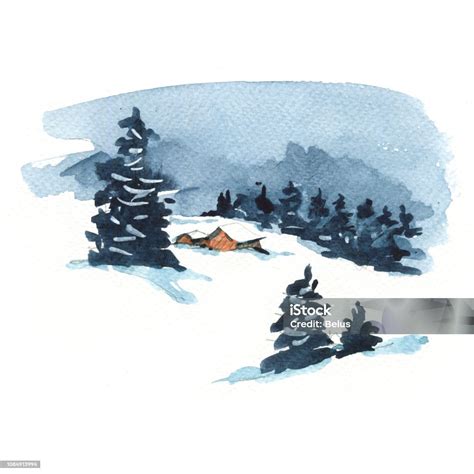 아늑한 숲 겨울 경치와 함께 빈티지 크리스마스 수채화 인사말 카드 0명에 대한 스톡 벡터 아트 및 기타 이미지 0명 12월 1월 Istock