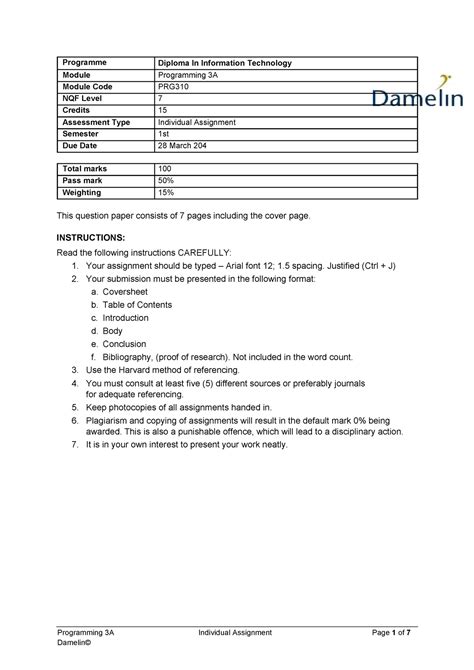 2024 Individual Assignment Programme Diploma In Information