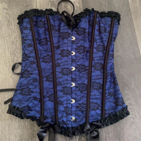 black and blue lace corset top fits xs s and medium - Depop