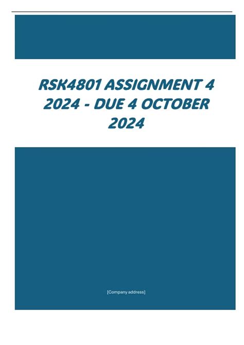 Rsk4801 Assignment 4 2024 Due 4 October 2024 Rsk4801 Rsk4801