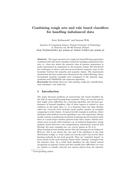 Pdf Rough Sets For Handling Imbalanced Data Combining Filtering And Rule Based Classifiers