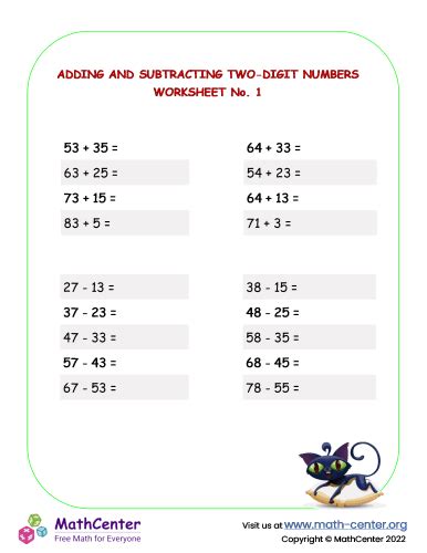 adding and subtracting two digit numbers no 1 worksheets math center