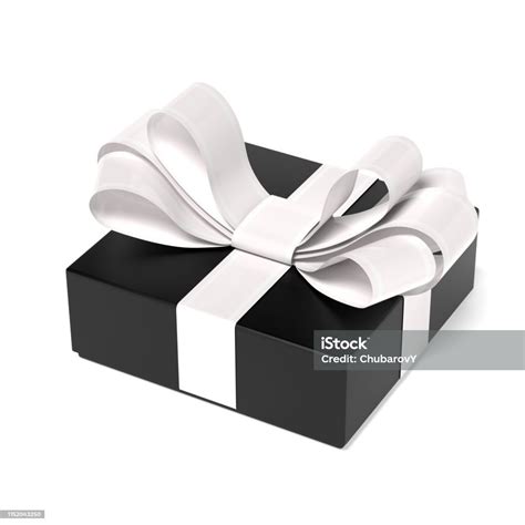 흰색 리본 활과 검은 선물 상자 고립 된 3d 렌더링 그림 3차원 형태에 대한 스톡 사진 및 기타 이미지 3차원 형태 검은색 검은색 상자 용기 Istock