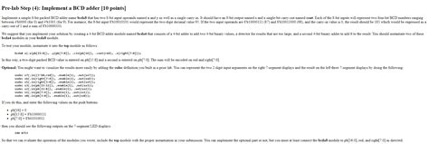 Pre Lab Step 4 Implement A BCD Adder 10 Points Chegg Com