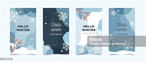 소셜 미디어를 위한 겨울 스토리 템플릿 눈송이와 일렉스 가지가 있는 블루 백그로웅 벡터 일러스트레이션 휴가에 대한 스톡 벡터 아트 및 기타 이미지 Istock
