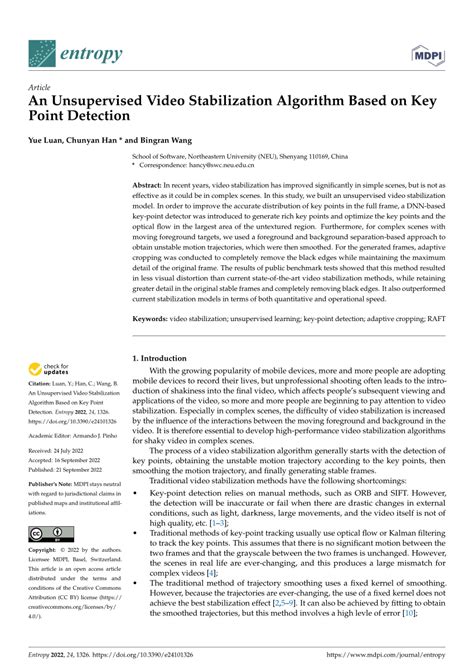 Pdf An Unsupervised Video Stabilization Algorithm Based On Key Point Detection