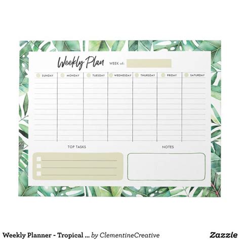 Shop Weekly Planner Tropical Leaves Notepad Created By Clementinecreative Personalize It With