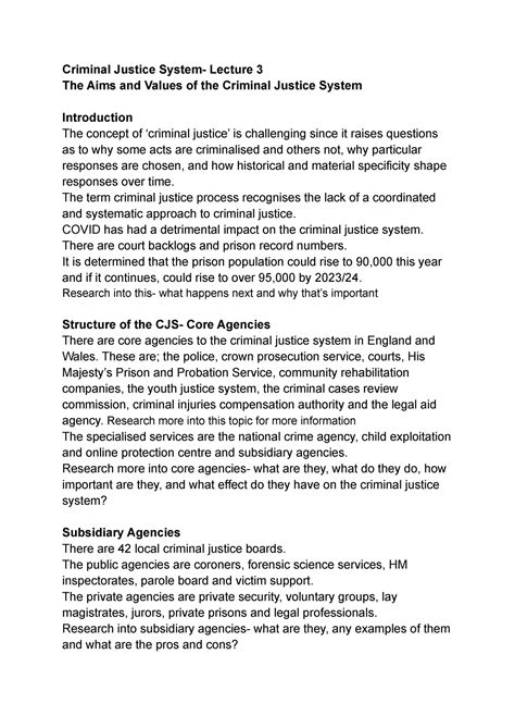 Cjs Lecture 3 Criminal Justice System Lecture 3 The Aims And Values Of The Criminal Justice